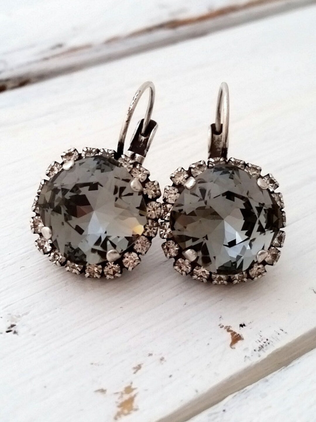 Gray Drop/stud Earrings,smokey Gray Earrings, Crystal Drop/stud ...