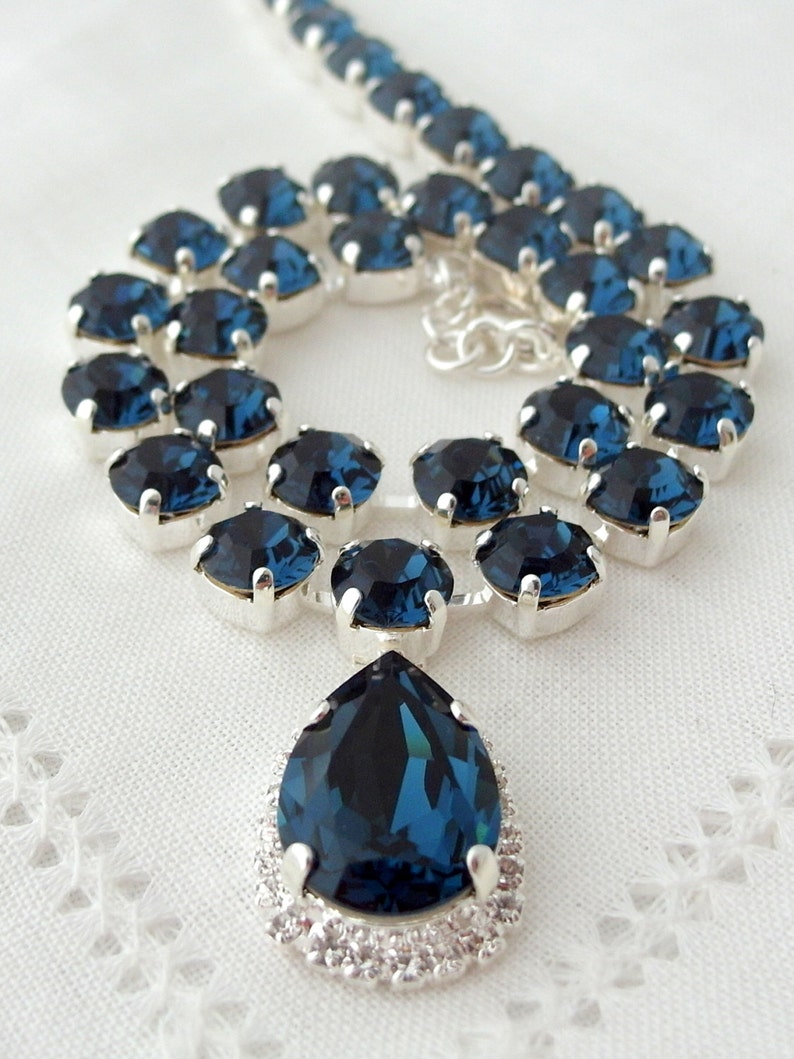 Navy Blue Crystal Necklace Sapphire Choker Bridal Necklace - Etsy