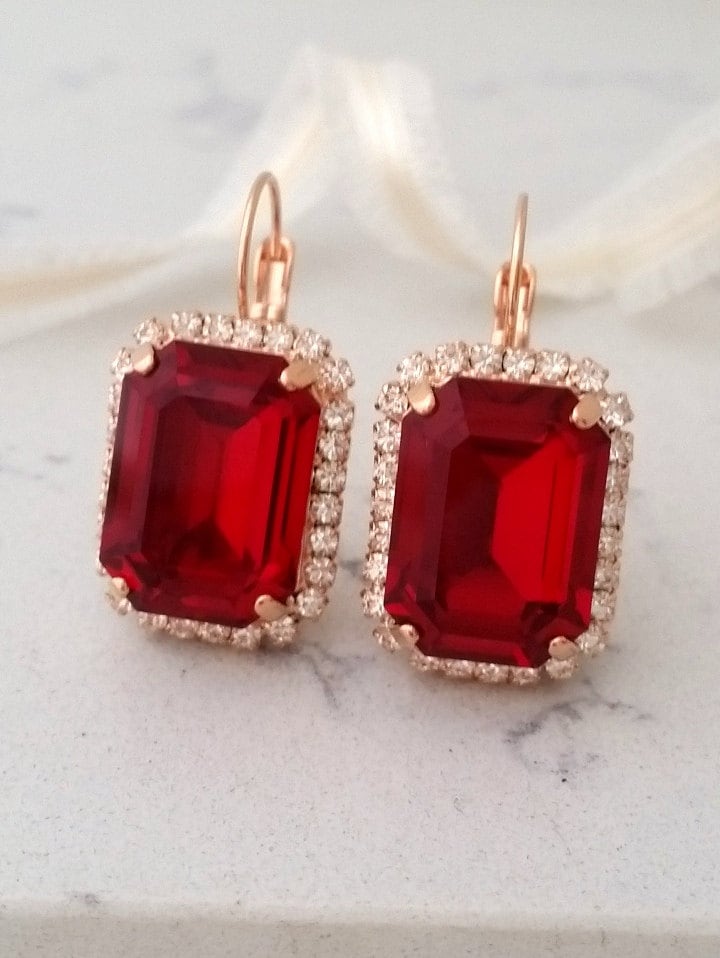 Red earringsRed ruby dangle earringsRed Bridal earringsRed - Etsy España