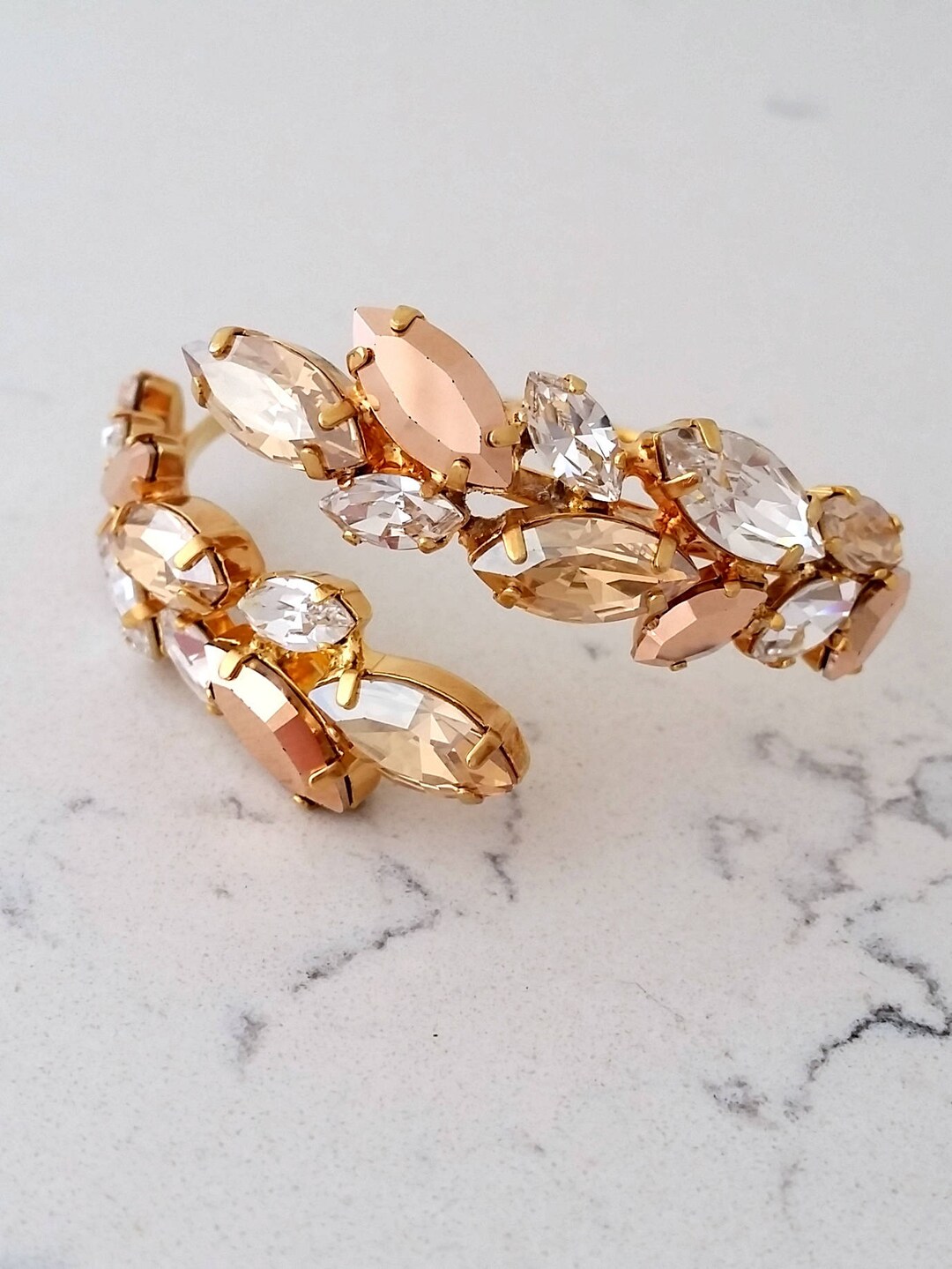 Rose Gold Bridal Bracelet,champagne Crystal Cuff Bracelet, Champagne ...