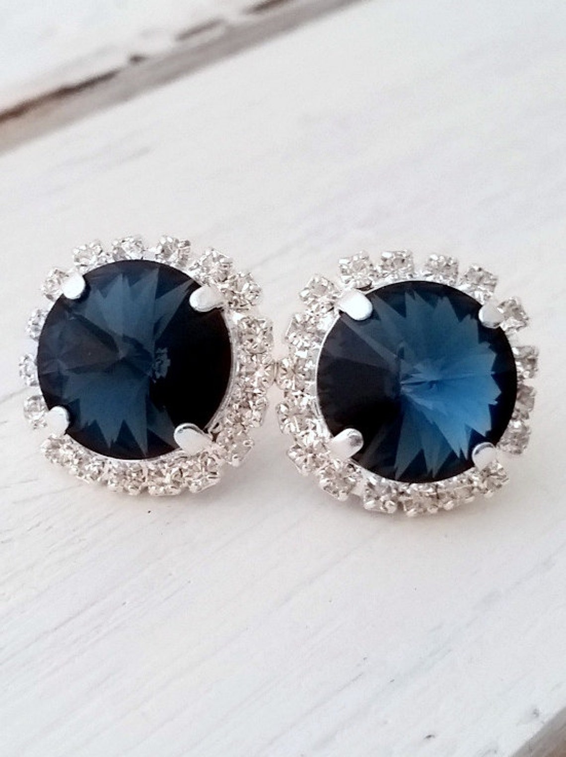 Navy Blue Earrings,navy Blue Crystal Drop or Stud Earrings, Bridal ...