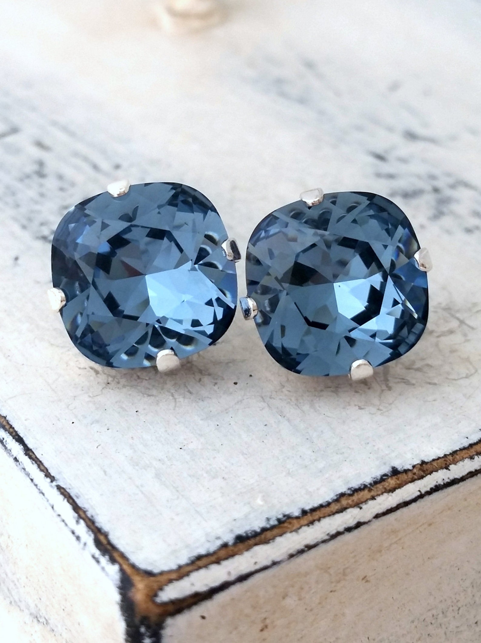 Navy Blue Deep Blue Crystal Stud Earrings Bridesmaids - Etsy