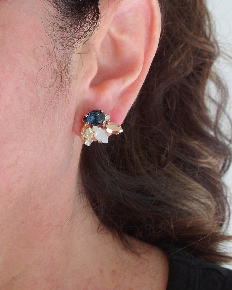 Navy Blue Earringsnavy Blue Bridal Earrings Studschampagne - Etsy Navy Blue Earringsnavy Blue Bridal Earrings Studschampagne - Etsy