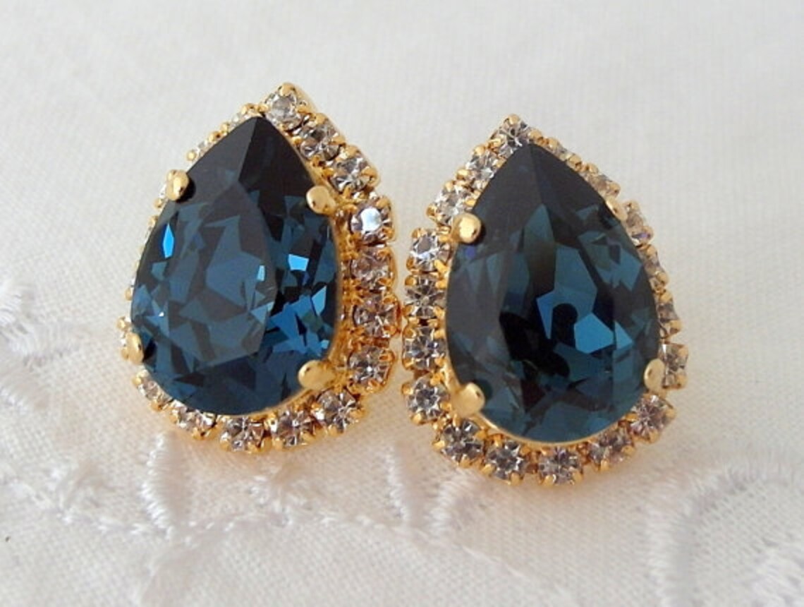 Navy Blue Rhinestone Necklace Bridal Necklace Bridesmaids | Etsy