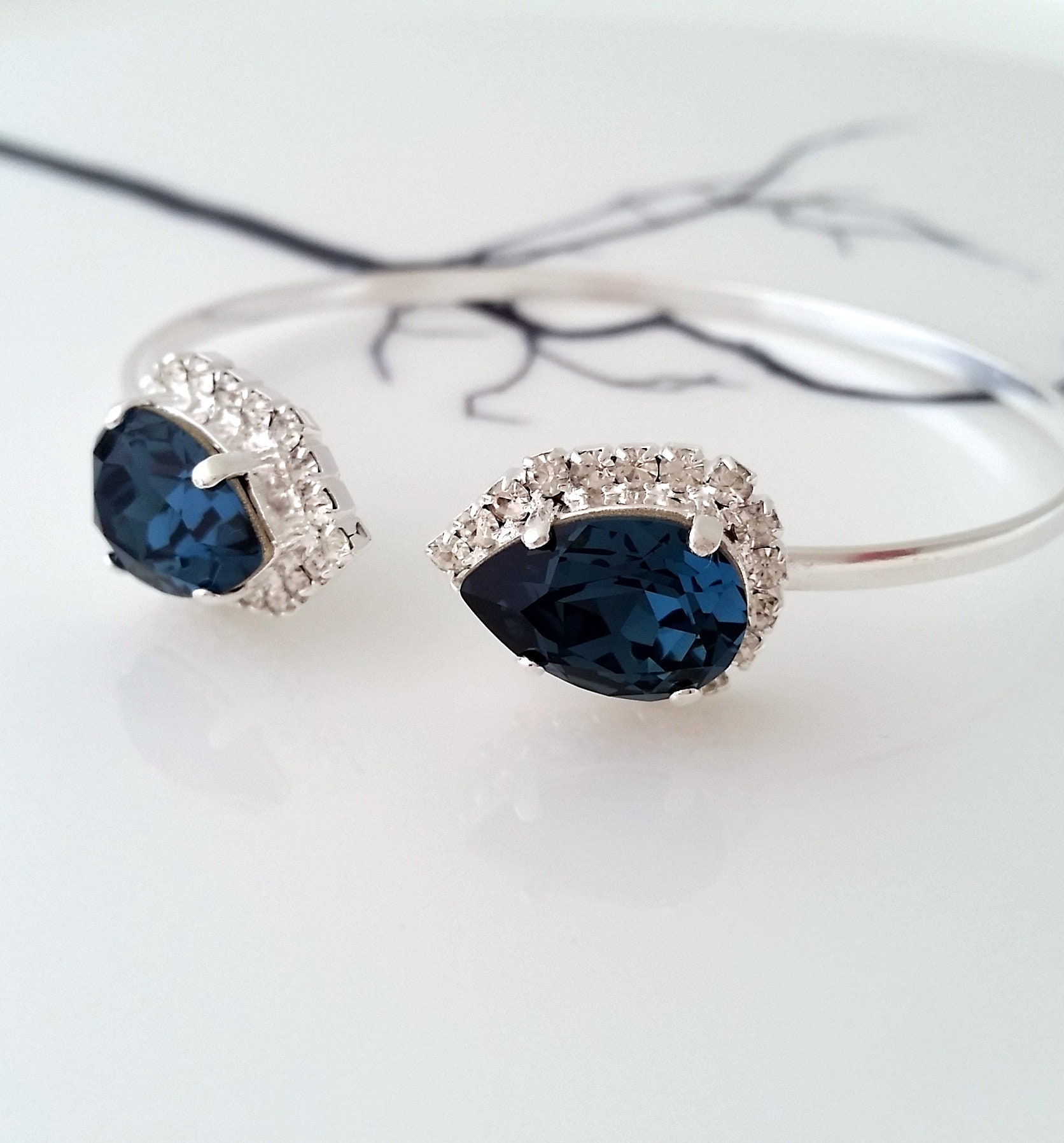 Navy blue braceletNavy blue cuff braceletNavy blue bridal | Etsy