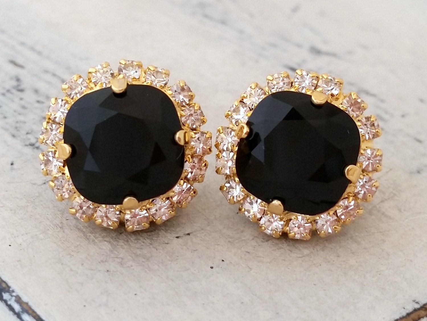 Black Earringsblack Stud Earringsblack Bridal Earrings - Etsy