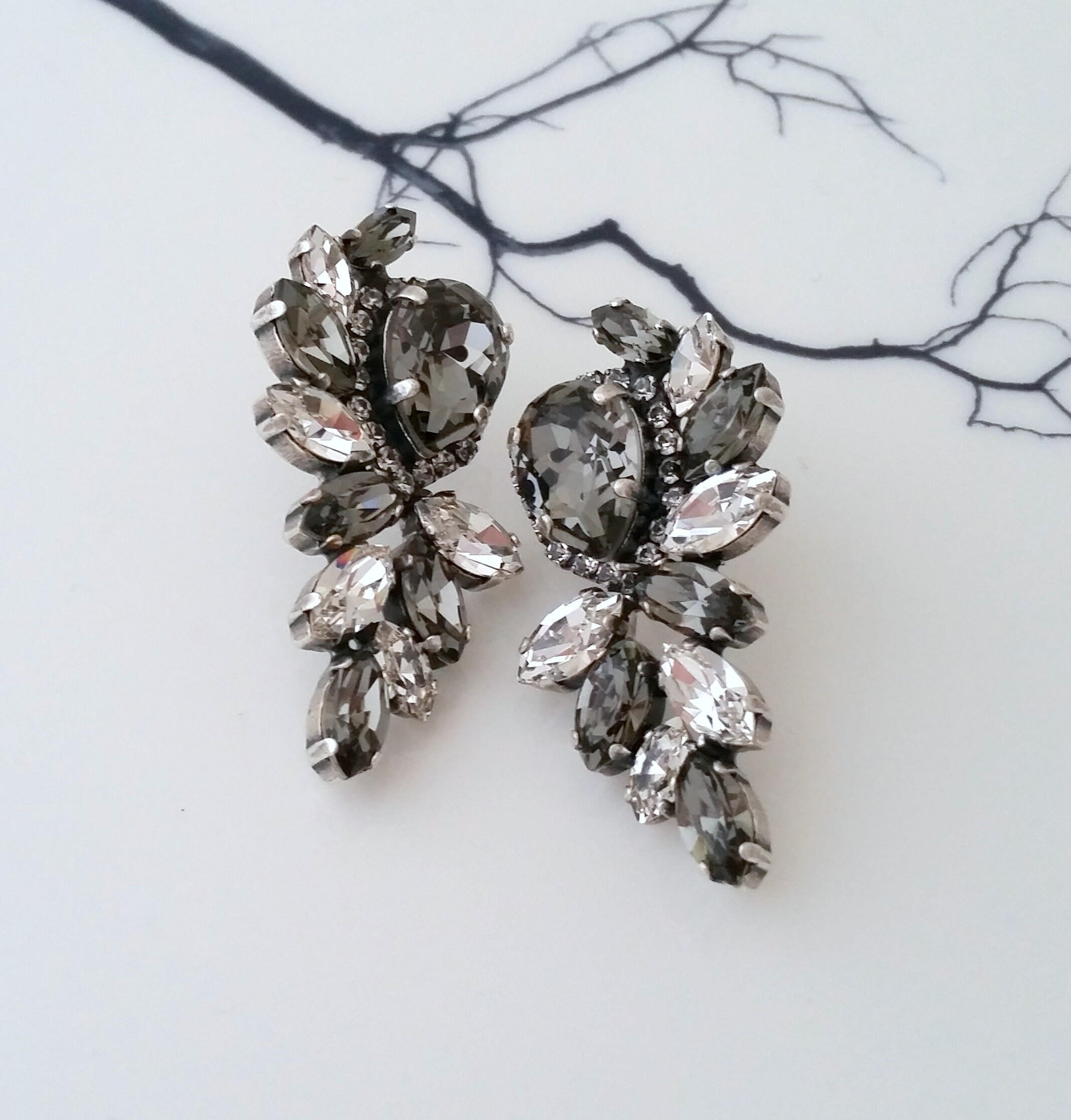 Gray Earrings,dark Gray Earrings,bridal Earrings,cluster Earrings ...