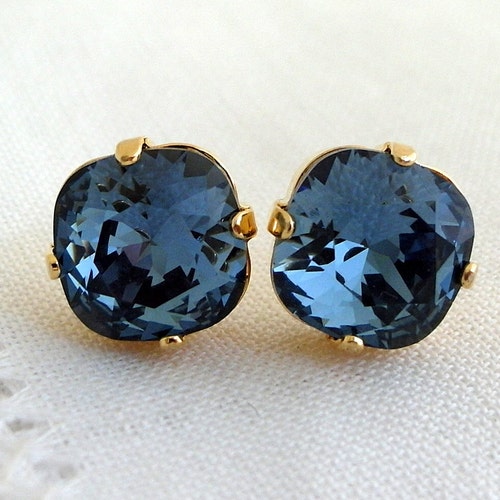Navy Blue Deep Blue Crystal Stud Earrings Bridesmaids - Etsy