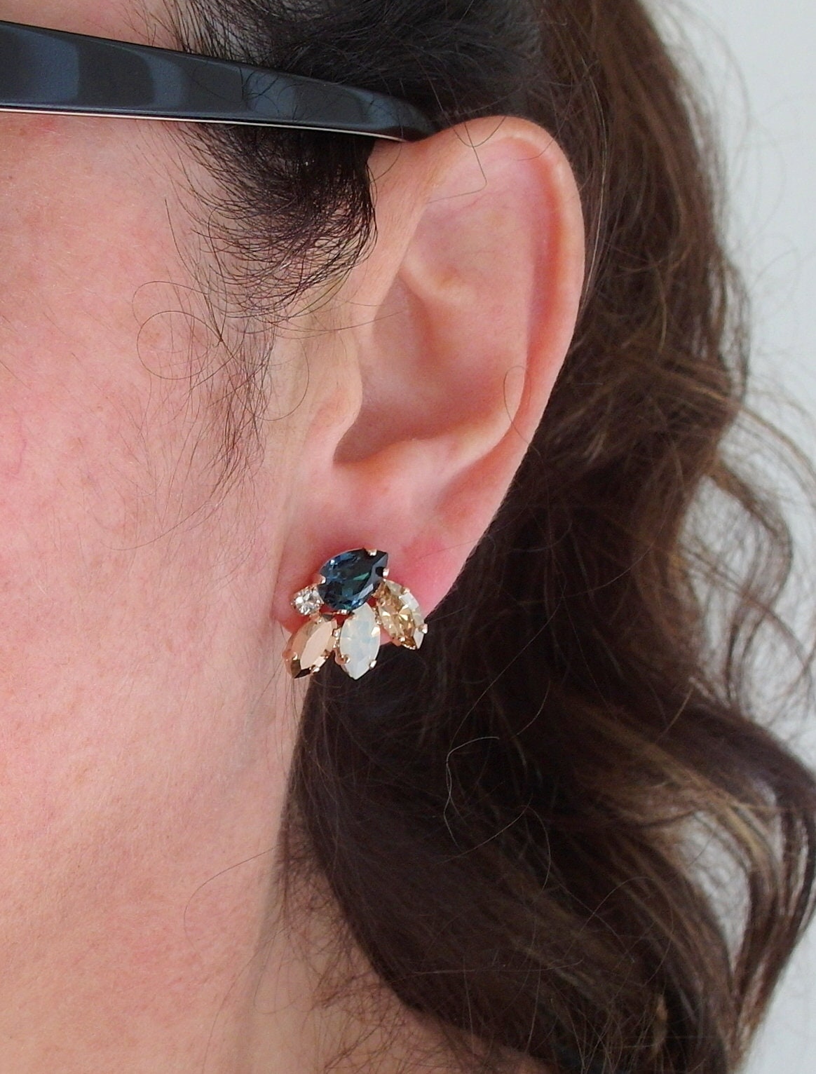 Navy blue earringsNavy Blue Bridal earrings studsChampagne | Etsy Navy blue earringsNavy Blue Bridal earrings studsChampagne | Etsy