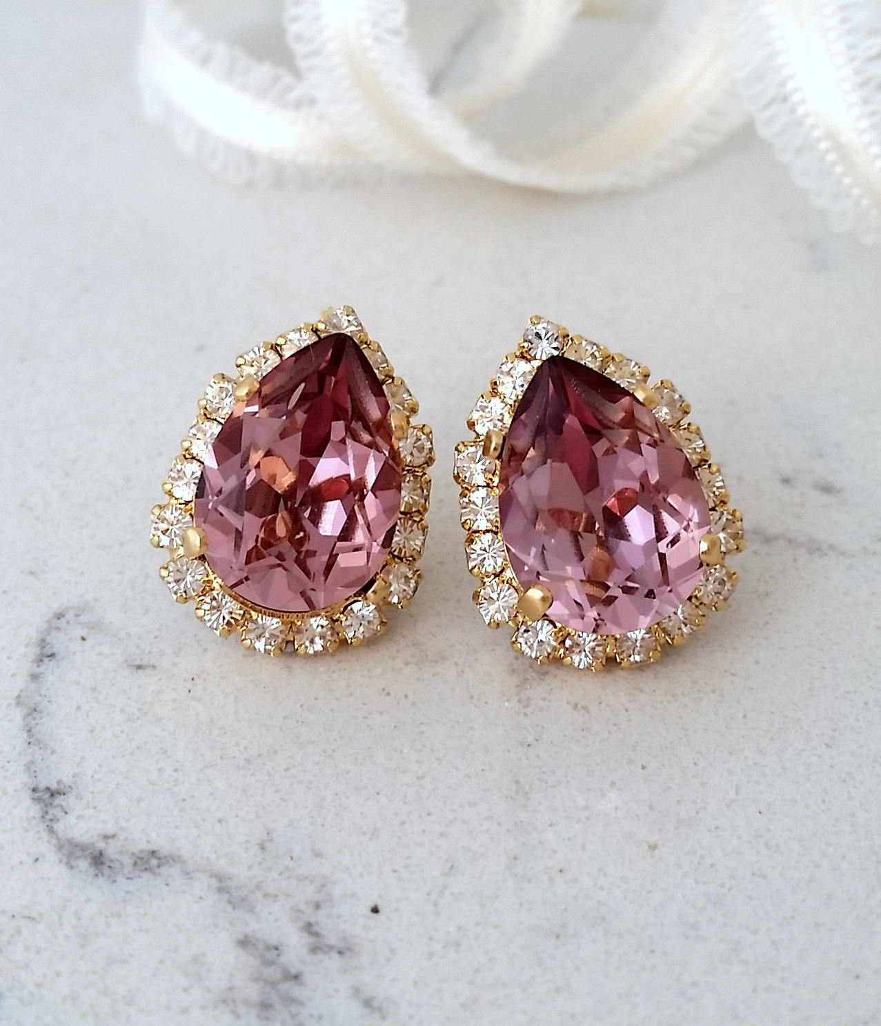 Pink earringsAntique pink earringsCrystal Bridal | Etsy