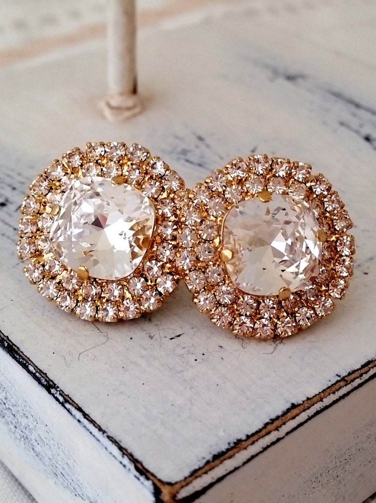 Crystal bridal earringsClear crystal earringsLarge stud | Etsy