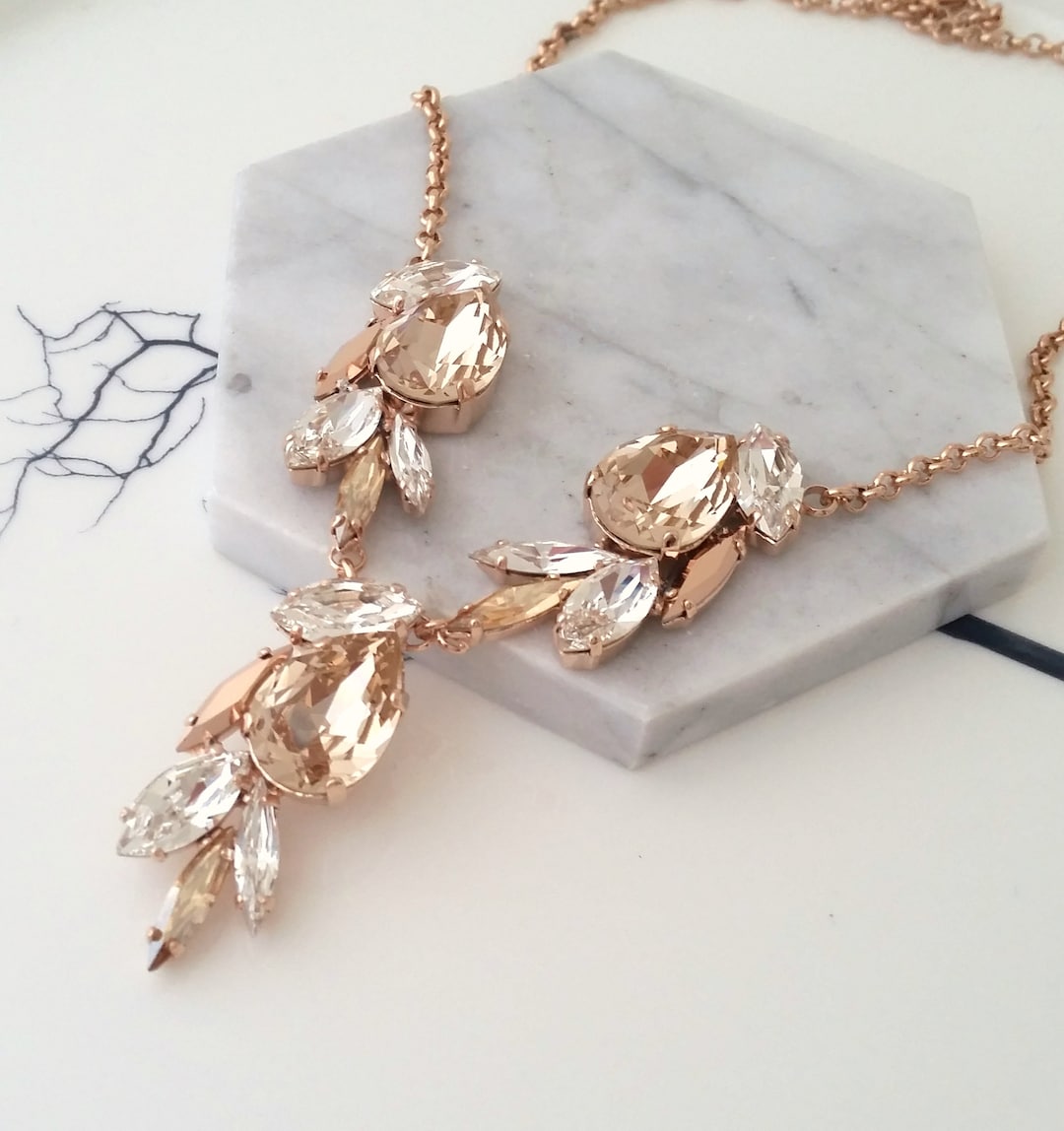 Champagne Bridal Necklace,champagne Necklace,y Necklace Blush,rose Gold ...