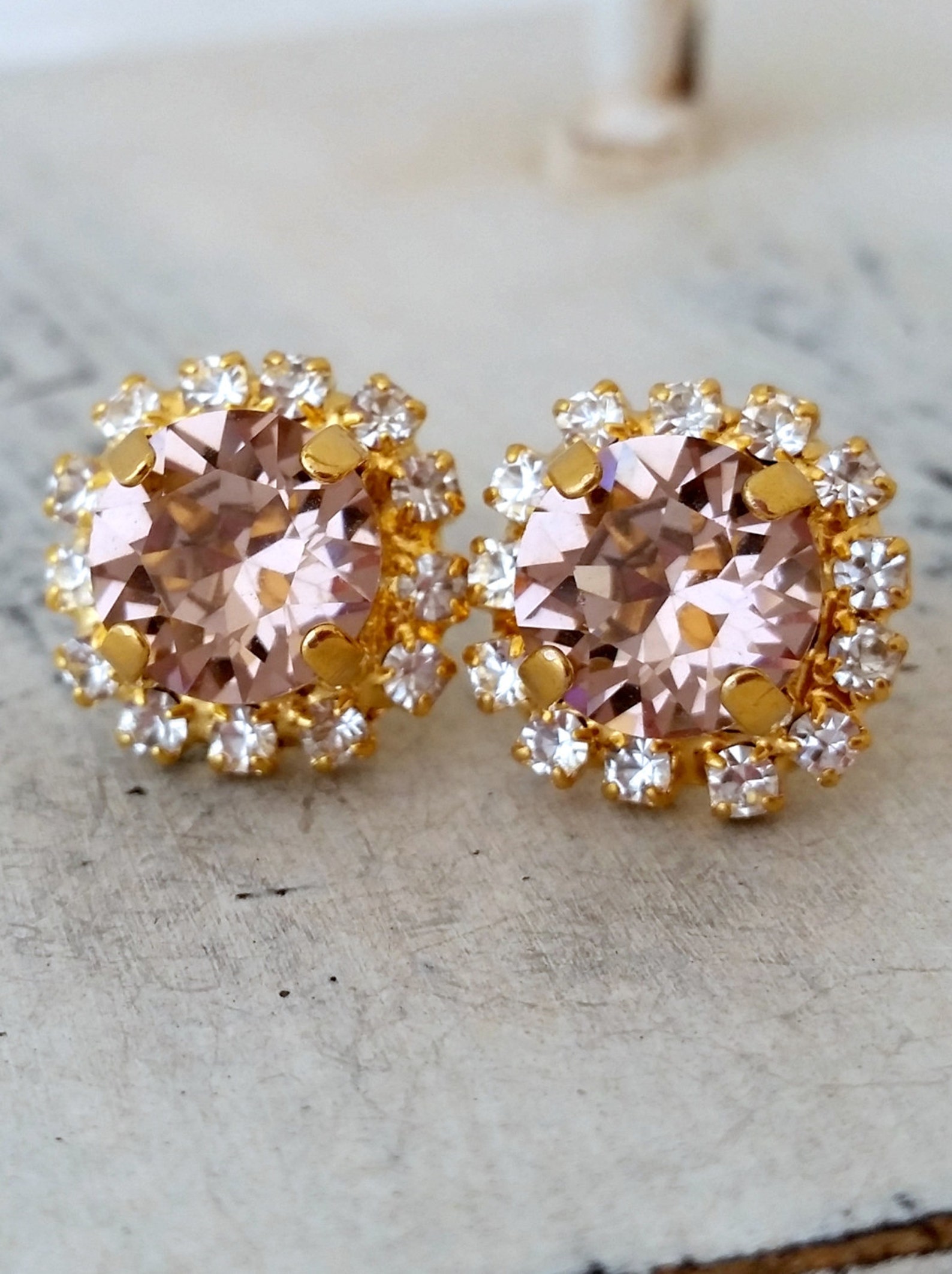 Blush Earringsblush Pink Bridal Earringscrystal - Etsy
