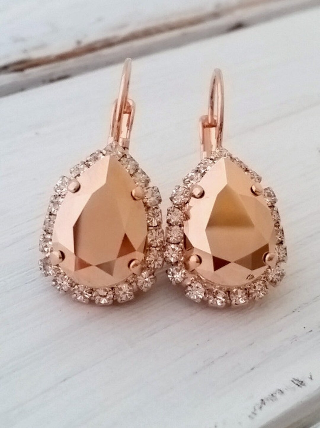 Rose Gold Earrings,rose Gold Crystal Earrings,rose Gold Drop Earrings ...