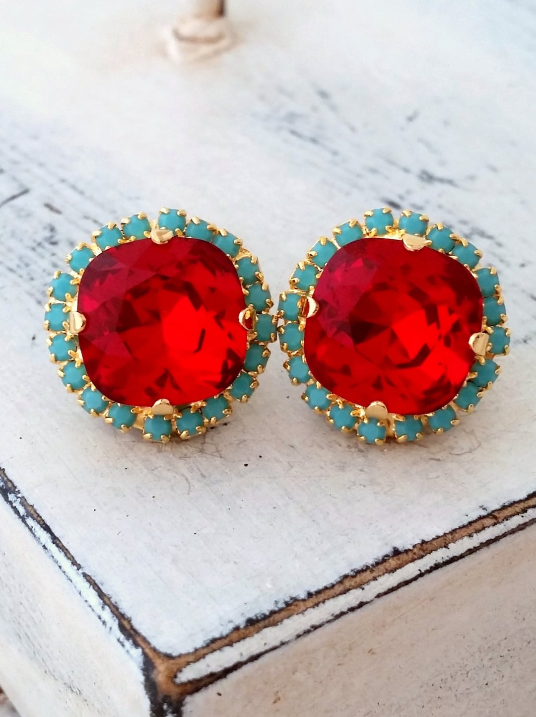 Red Earrings, Ruby Earrings, Ruby Red Earrings, Red and Turquoise ...