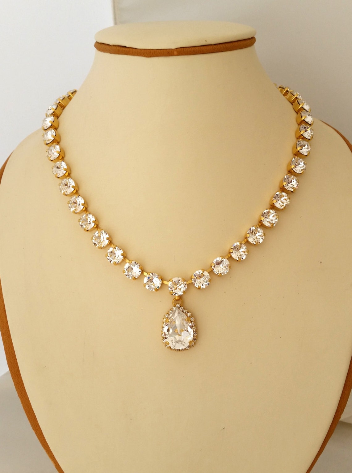 Clear White Diamond Crystal Necklace, Statement Necklace, Bridal ...