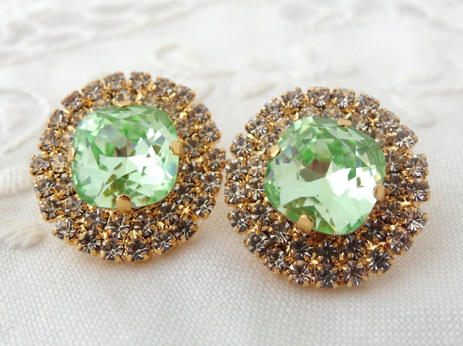 Mint Earrings, Mint Green Crystal Stud Earrings,mint Bridesmaids ...