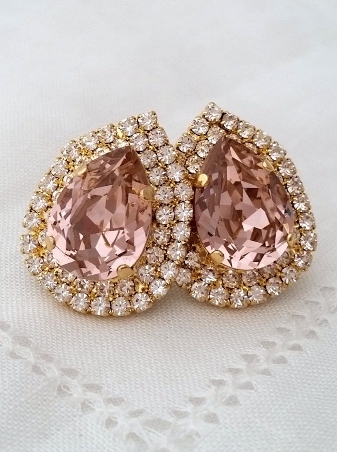 Blush Earringslarge Bridal Earringsmoeganite Bridal - Etsy