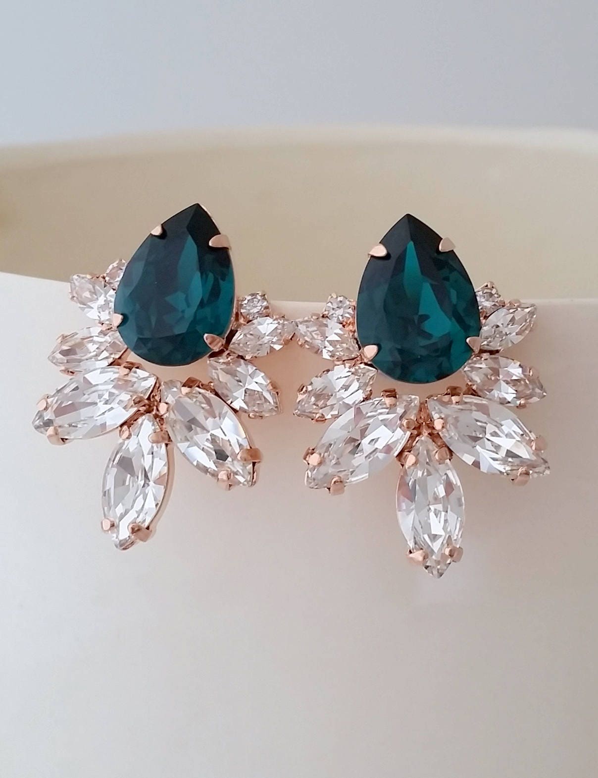 Emerald EarringsStatement EarringsRose gold earringsBridal | Etsy