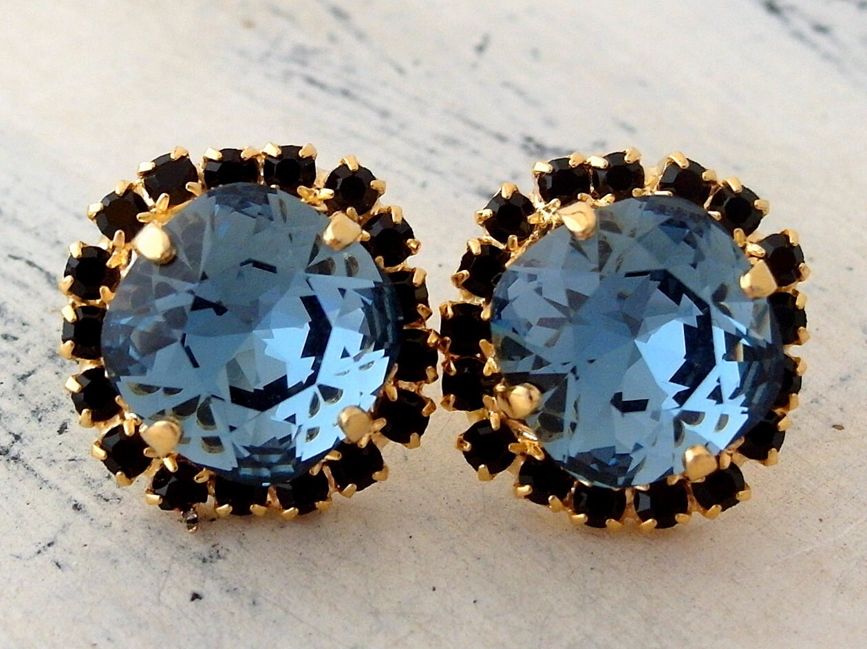 Blue Crystal Earrings Denim Blue Crystal Stud Earrings | Etsy