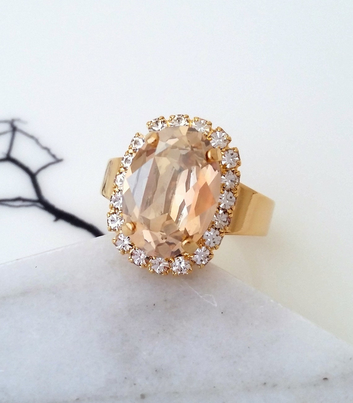 Champagne Adjustable Gemstone Ring Champagne Rhinestone - Etsy