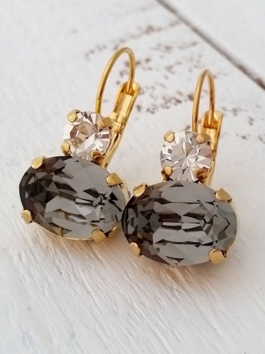 Smokey Gray Drop Earrings, Dark Grey Crystal Earrings, Dangle Earrings ...