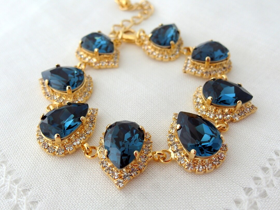 Navy Blue Bracelet,blue Teardrop Bracelet,bridal Bracelet Crystal ...