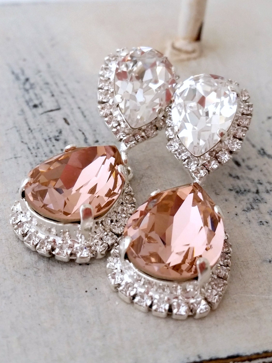 Blush earringsBlush bridal earringsBlush chandelier | Etsy