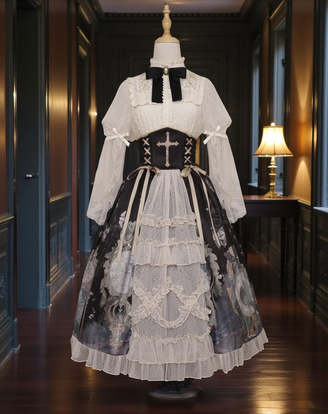 Gothic Lolita Set: Cross Corset Dress & Lace Blouse, Victorian Tea ...