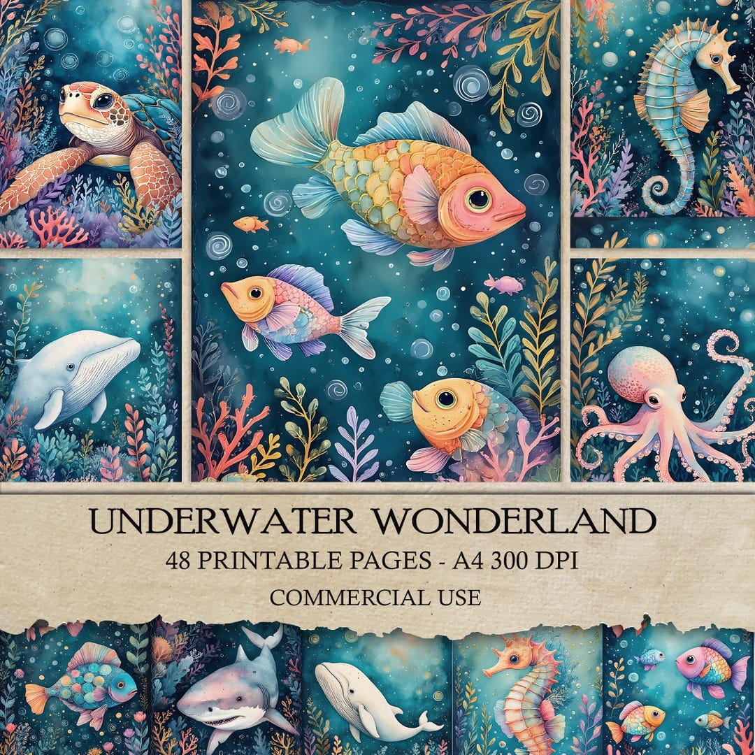 Underwater Wonderland, Sea Life Printable Ephemera (digital Download ...