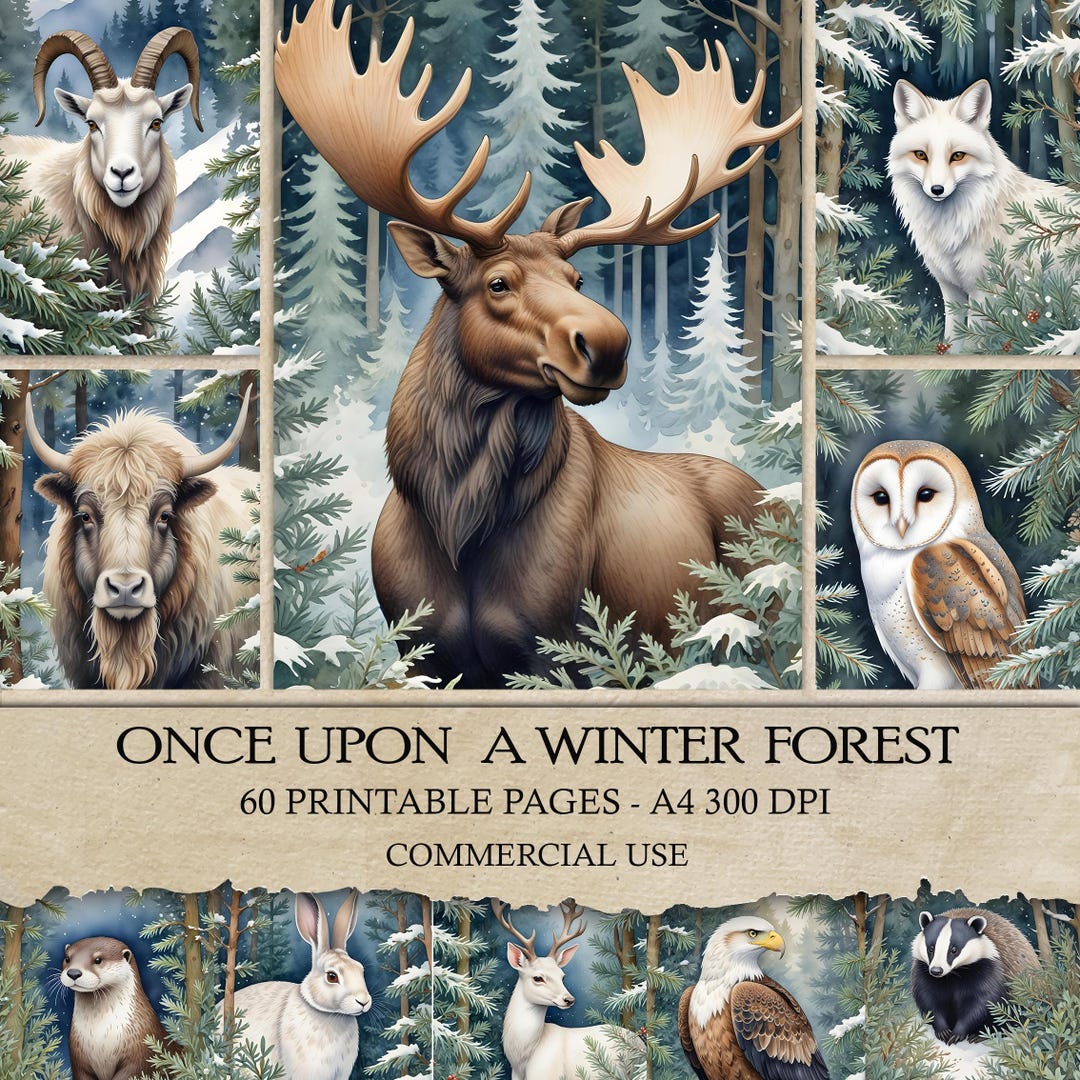 Winter Woodland Animals Printable Scrapbook Papers, Junk Journal Kit ...