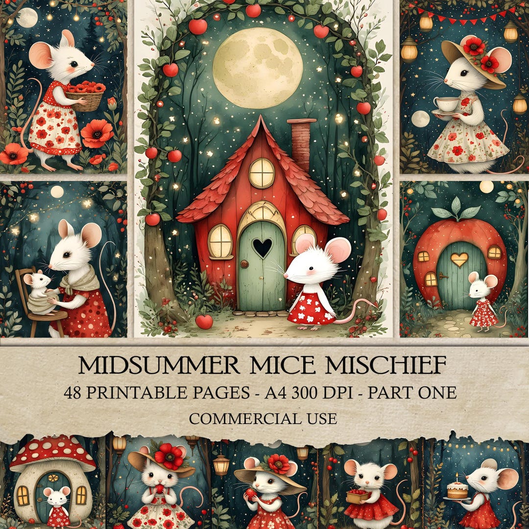 Midsummer Mice Mischief Junk Journal Pages Art Pages (printable) Part ...