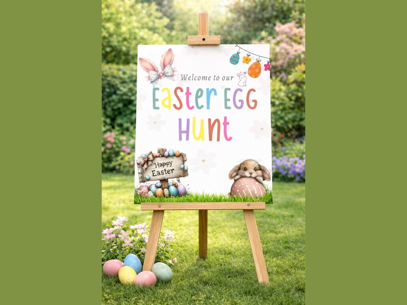 Easter Egg Hunt Welcome Sign, Editable Canva Template (digital Download ...
