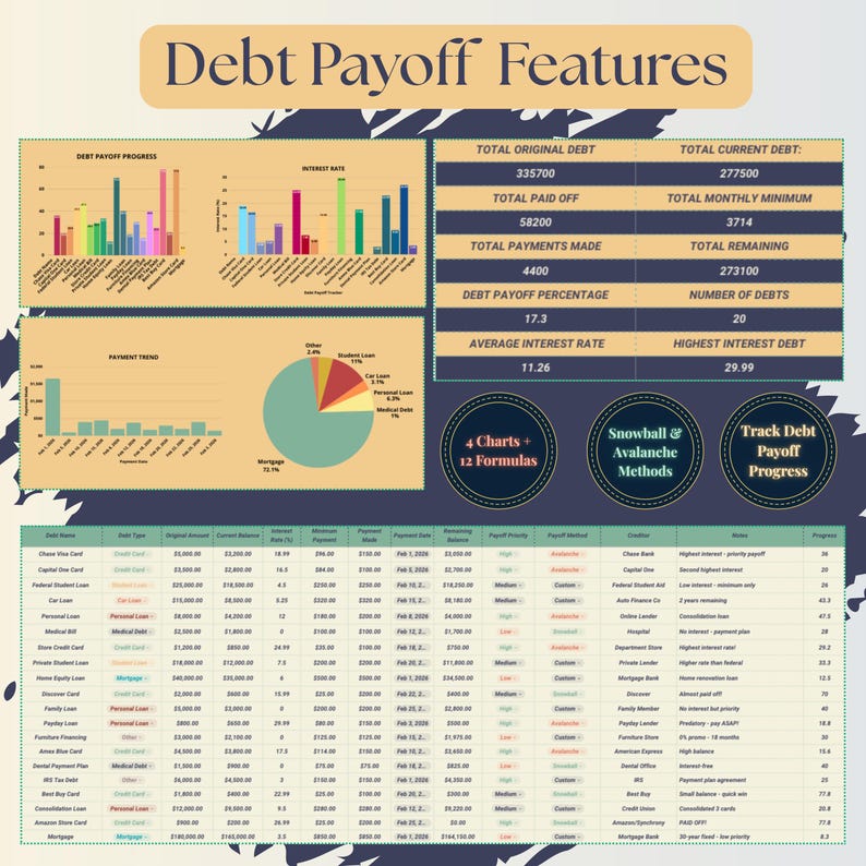 Debt Payoff Tracker Canva Spreadsheet | Money Manager | Personal ...