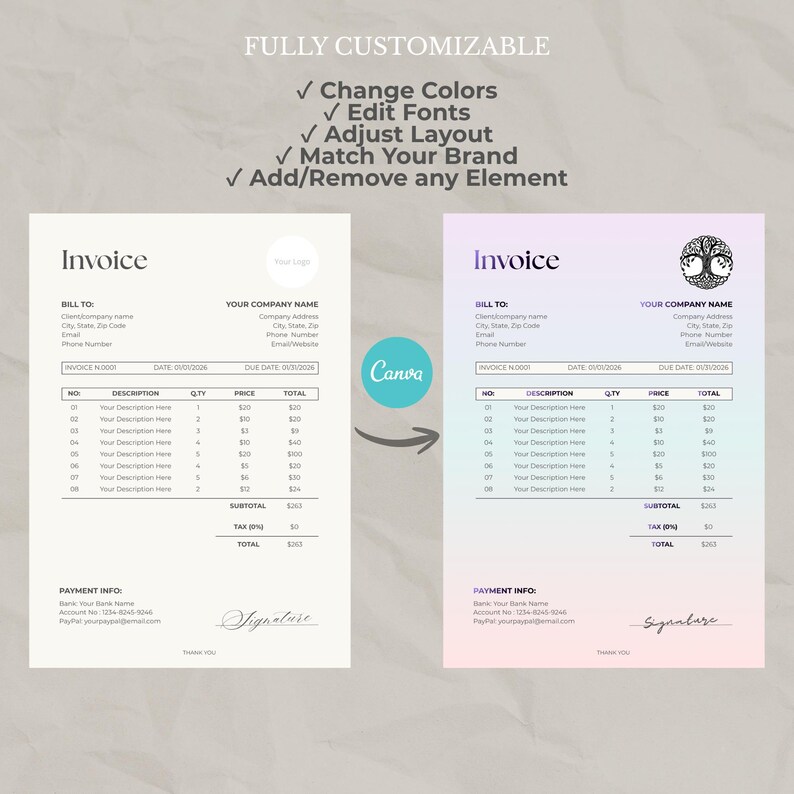 Invoice Template Canva | Editable Business Form | Printable PDF | A4 ...