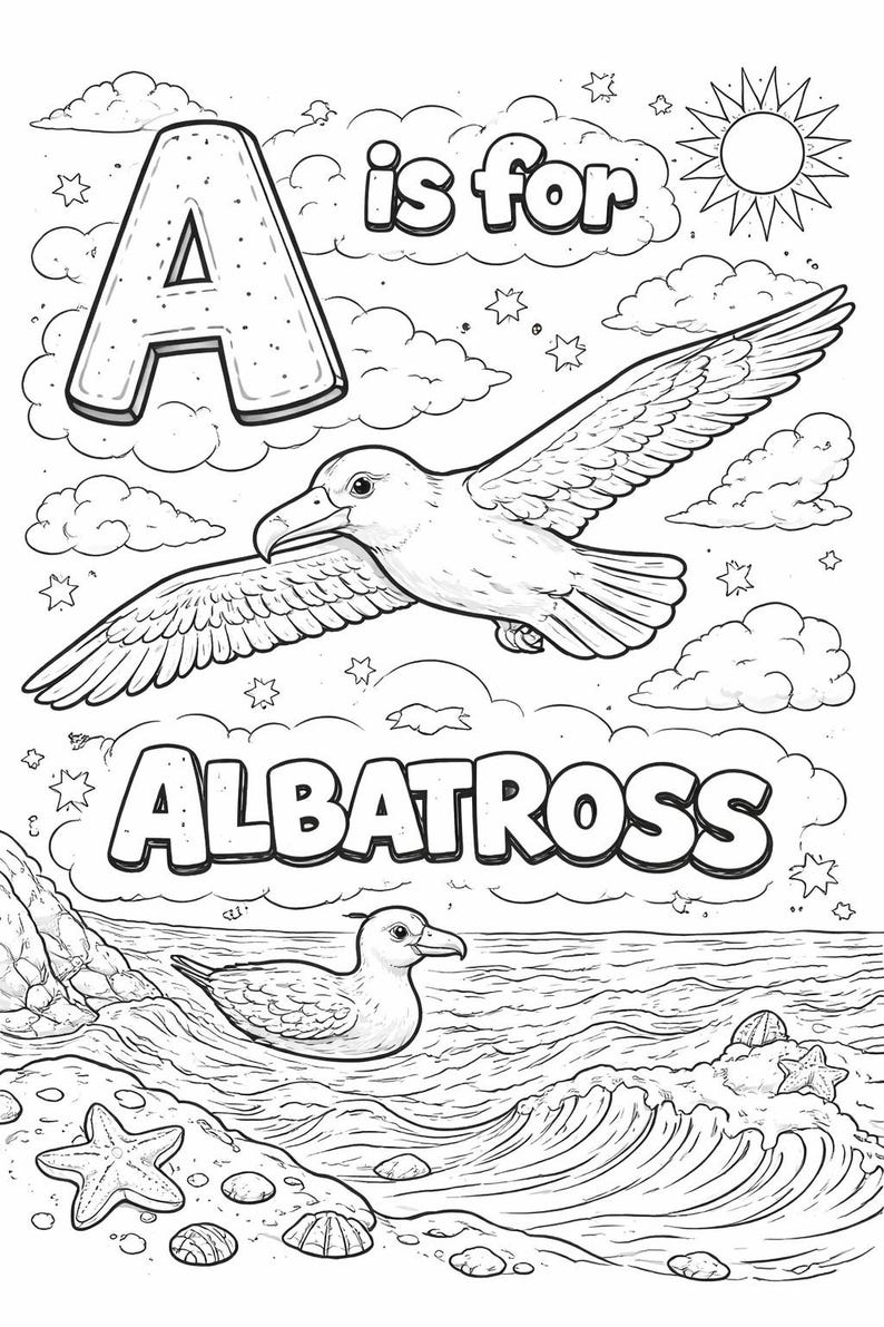 A to Z Sky Birds Alphabet Coloring Book for Kids, Educational Learning ...