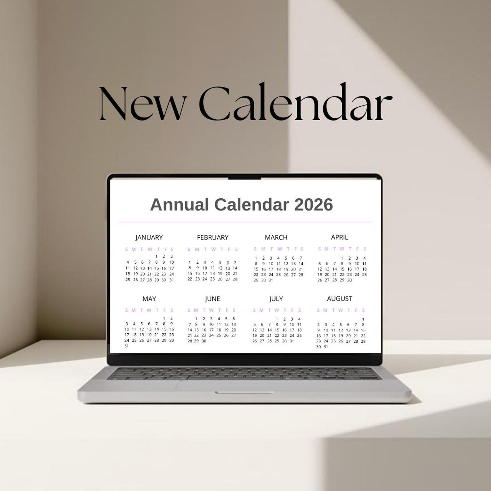 Calendrier annuel 2026. Modèle Canva imprimable et modifiable - Etsy France