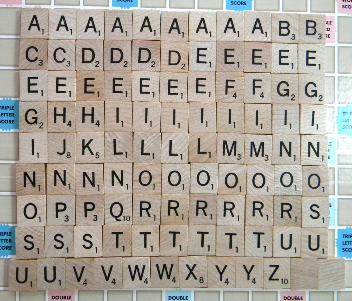 100 Newer Wood SCRABBLE Tiles - Complete Set - Mosaic Craft Supplies ...