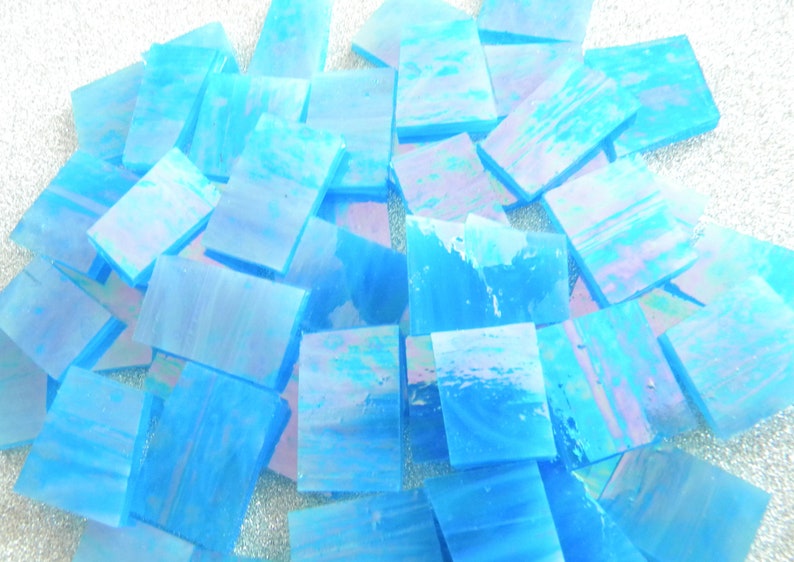 TURQUOISE Iridescent Stained Glass 50 Pieces - Etsy