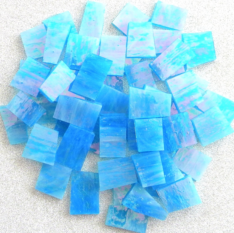 TURQUOISE Iridescent Stained Glass 50 Pieces - Etsy