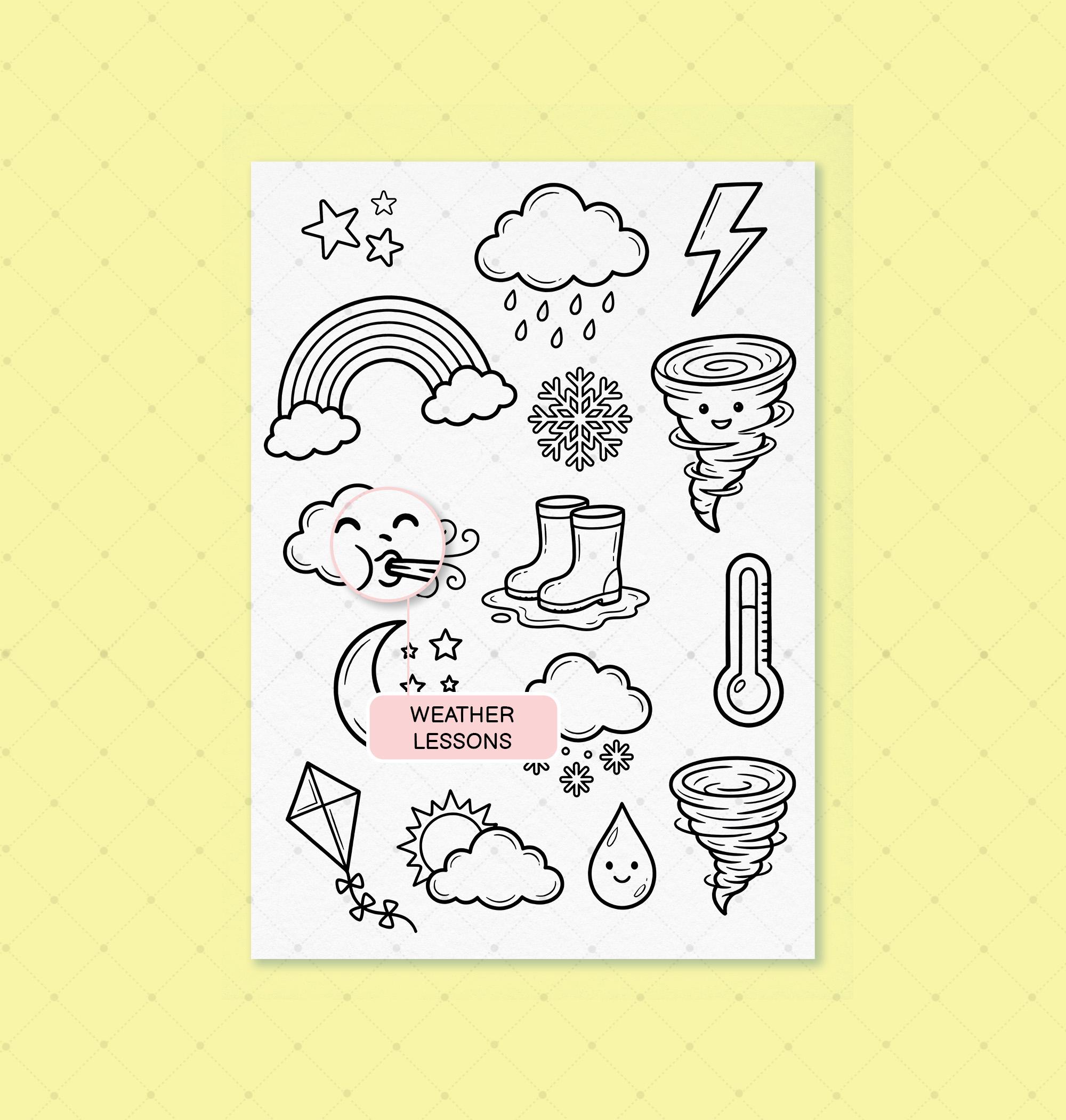 Weather Doodles Coloring Pages, Kids Montessori Activity (digital ...