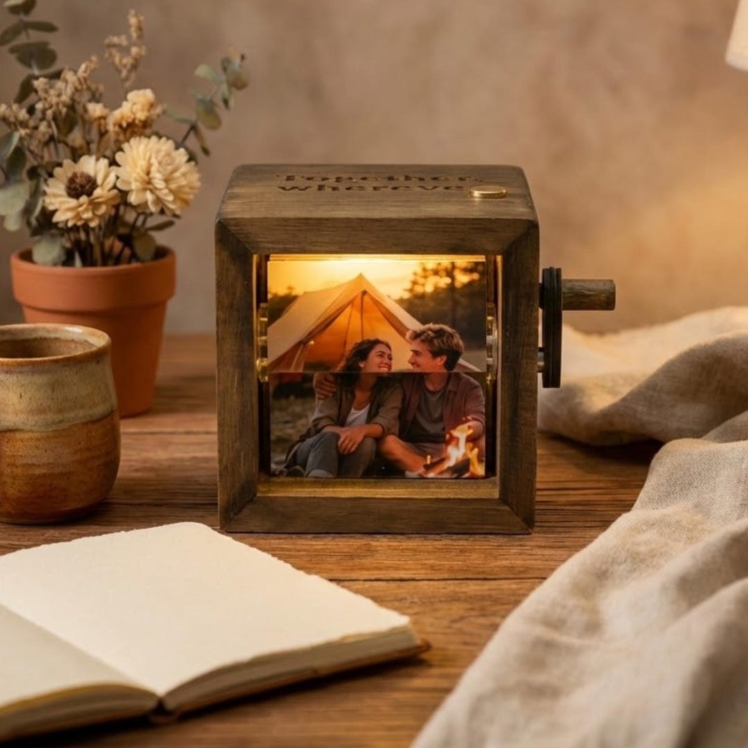 Personalized Wooden Flipbook Animation Box - Light up Hand Crank ...