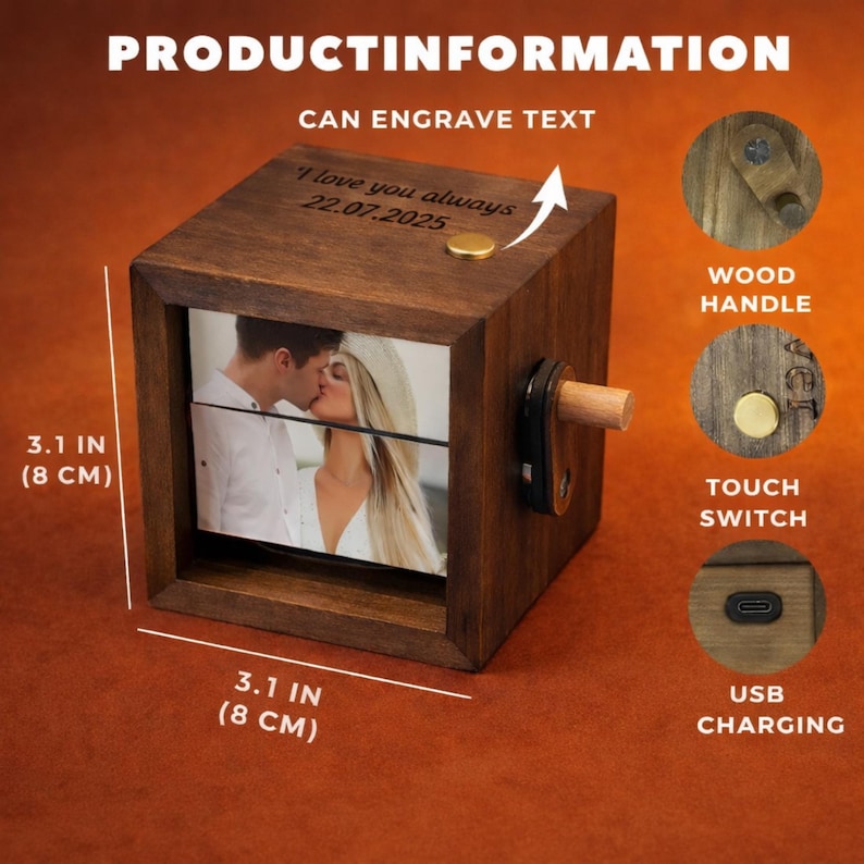 Personalized Wooden Flipbook Animation Box - Light up Hand Crank ...