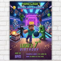 Bowling Birthday Party Invitation: Editable Digital Template - Etsy