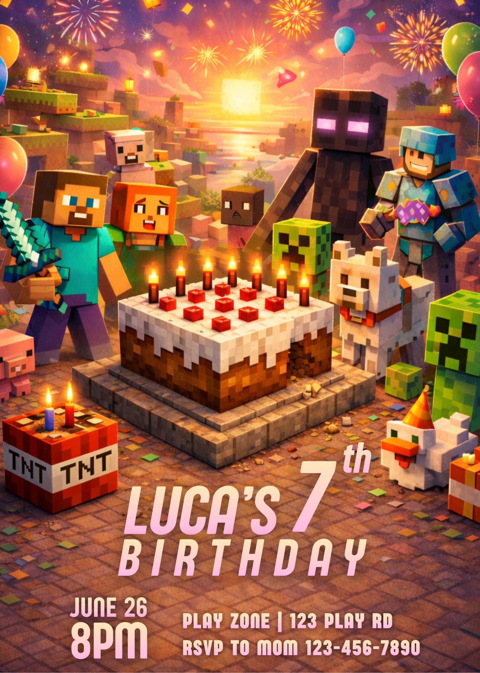 Minecraft Birthday Invitation | Editable Minecraft Party Invite | Gamer ...