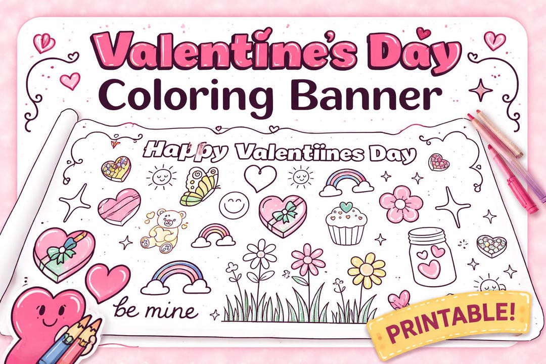 Valentines Day Coloring Editable Banner- Instant Download - Etsy