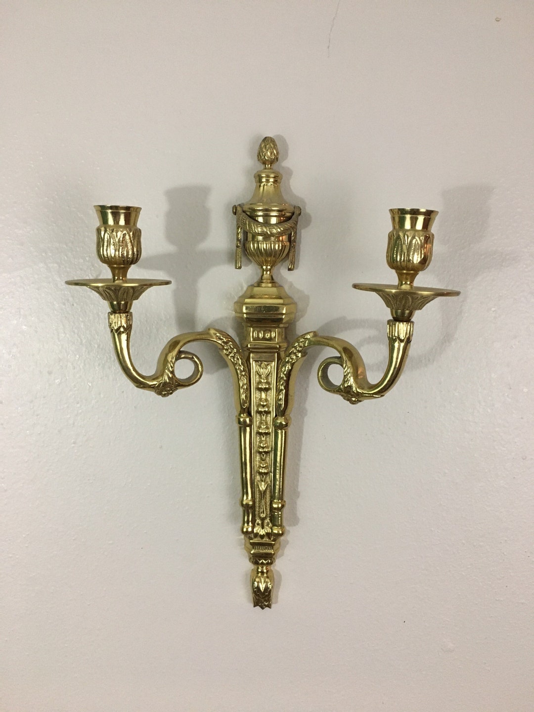Antique Cast Brass Candle Sconce French Louis XVI Style Top Center Urn ...
