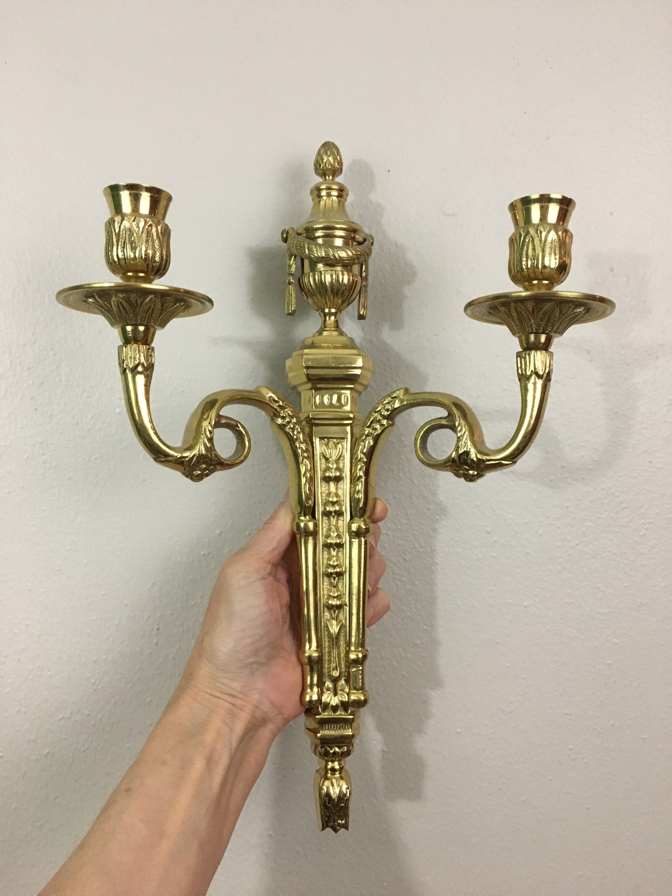 Antique Cast Brass Candle Sconce French Louis XVI Style Top Center Urn ...