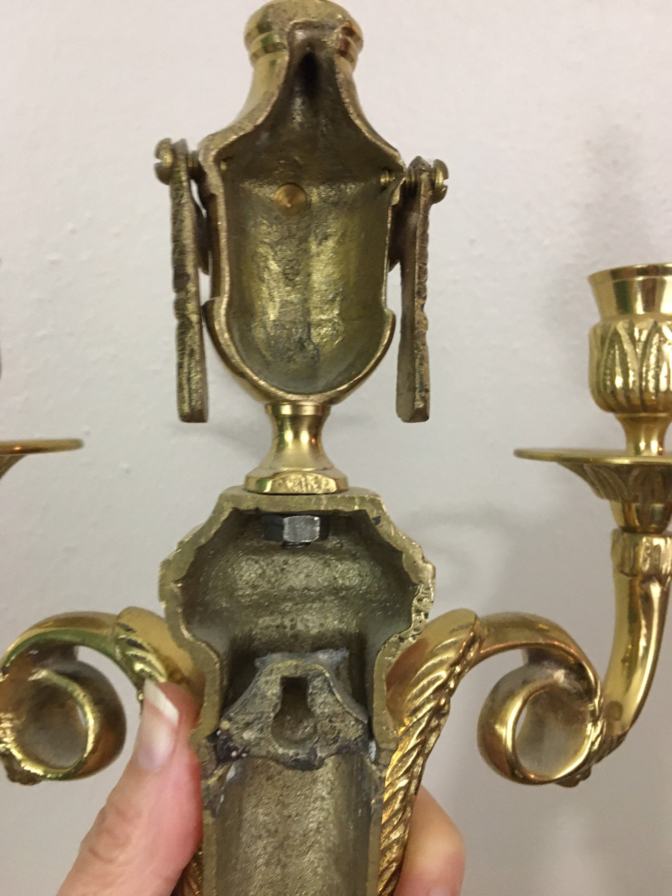 Antique Cast Brass Candle Sconce French Louis XVI Style Top Center Urn ...