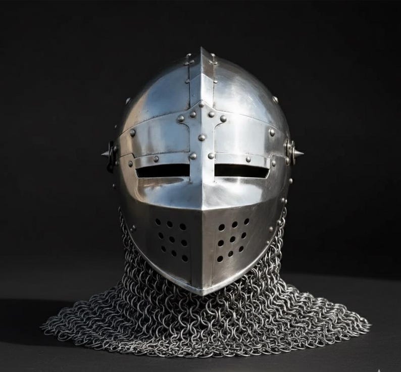 Medieval Gothic Chainmail Helmet | Handmade Steel Knight Close Helmet ...